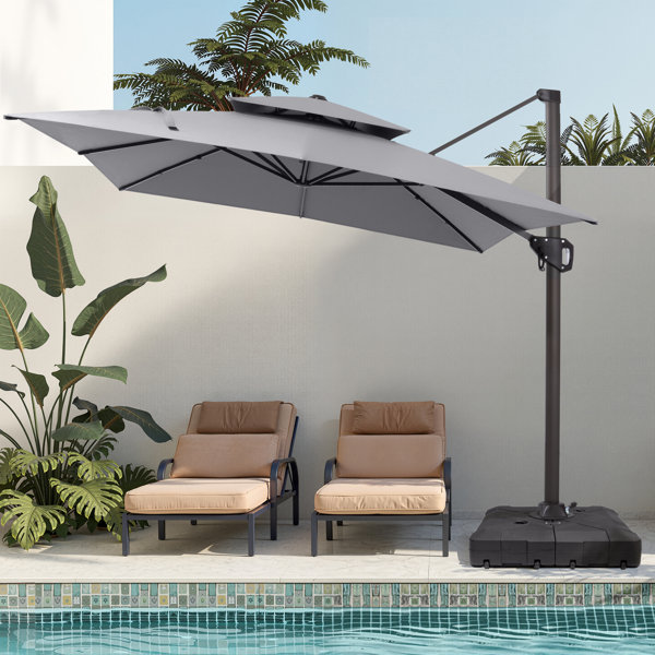 Arlmont & Co. Parasol rectangulaire en porte-à-faux 128 po x 104 po avec base de poids et ...